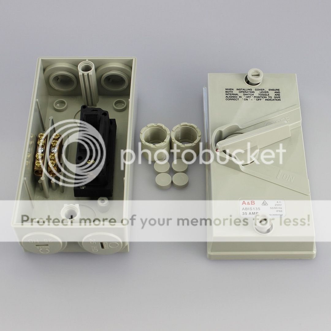 35 Amp Single Phase Weatherproof Electric Isolator Switch IP66 1 Pole ...